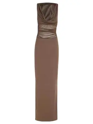 SEROYA Maxi Marla Draped Tulle-panel Dress - Brown