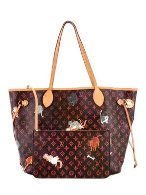 LOUIS VUITTON Louis Vuitton Neverfull MM Limited Edition Grace Coddington Catogram Canvas Tote Bag Brown