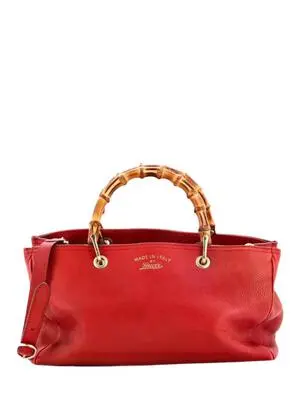 Gucci Bamboo Shopper Leather Medium Tote Bag - Red