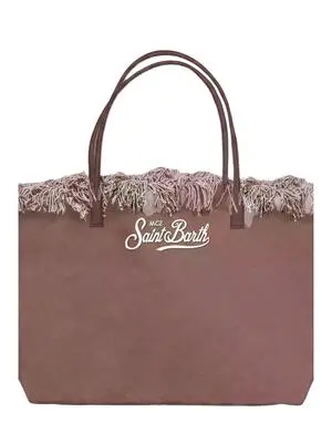 MC2 SAINT BARTH City Tote Bag With Fringe Trim And Embroidered Logo - Brown