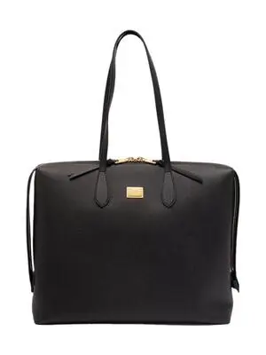 Dolce & Gabbana Logo Plaque Leather Tote Bag - Black
