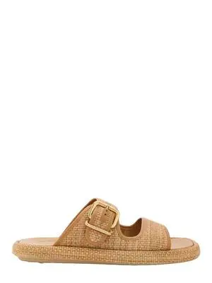 TOD'S Woven Raffia Sandals With Gold-tone Buckle - Neutrals