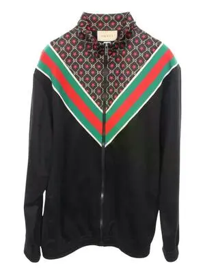 Gucci Gg Star Web Stripe High Neck Zip Up Sweatshirt - Black