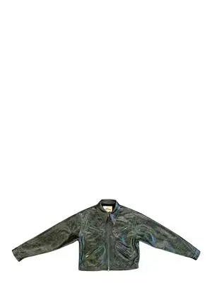 SEKRIT Crinkled Leather Jacket - Green