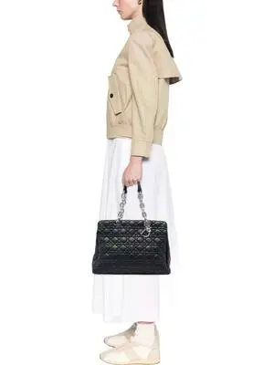 Dior Lambskin Cannage Soft Zipped Lady Shopping Tote Bag - Black