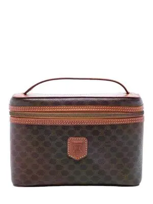 Celine Macadam Coated Canvas Vanity Bag With Leather Trim And Top Handle - Brown