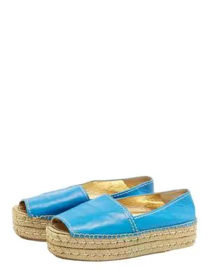 Prada Leather Platform Espadrilles - Blue