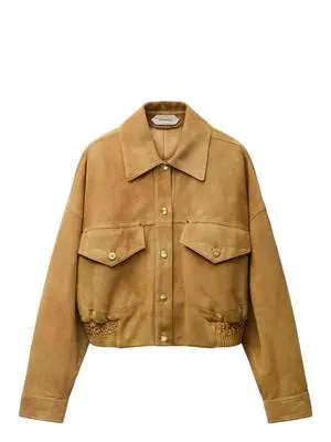Versace Suede Blouson Jacket With Embossed Logo - Neutrals