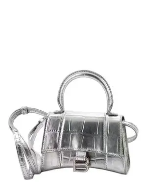 Balenciaga Hourglass Top Handle Bag Crocodile Embossed Leather Mini Crossbody Bag - Metallic