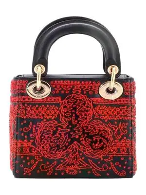 Dior Lady Chain Bag Beaded Embroidered Leather Mini Shoulder Bag - Black