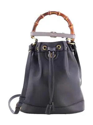 Gucci Diana Leather Small Bucket Bag With Bamboo Handle - Black