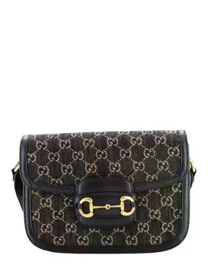 Gucci Horsebit 1955 Gg Denim Small Shoulder Bag - Black