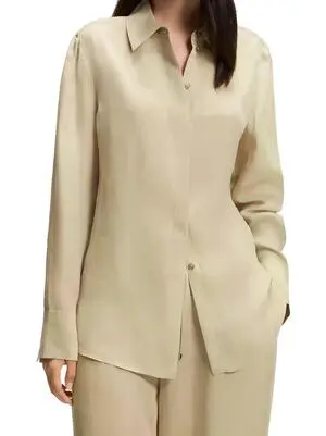 BOSS Pointed Collar Hidden Button Shirt - Neutrals