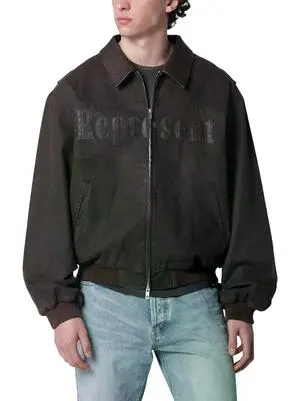 REPRESENT Roscoe Logo-appliqué Bomber Jacket - Brown
