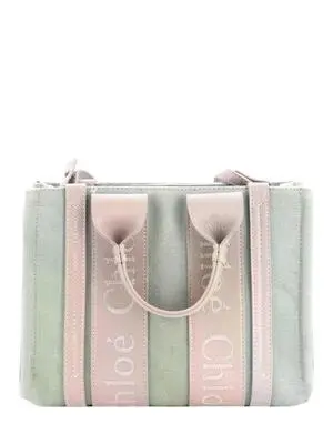 Chloé Chloé Woody Convertible Linen And Leather Small Tote Bag Grey