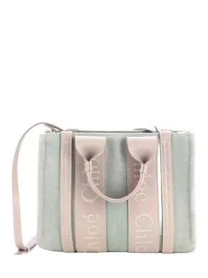 Chloé Woody Convertible Linen And Leather Small Tote Bag - Grey