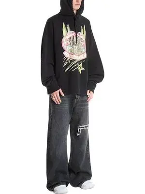 Off-White Graphic Print Loose-fit Hoodie - Black
