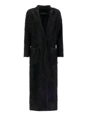 Herno Shaggy Knit Single-breasted Coat - Black