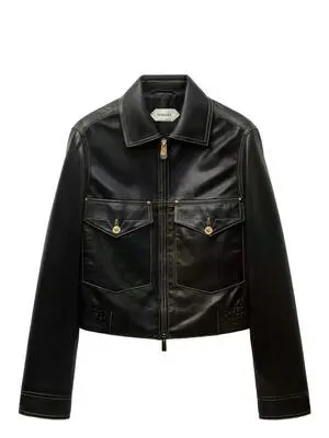 Versace Nappa Leather Blouson Jacket With Medusa Hardware - Black
