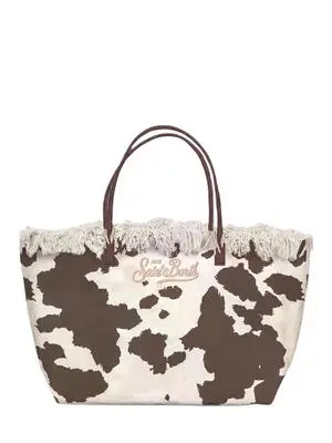 MC2 SAINT BARTH City Cow-print Fringed Tote Bag - Neutrals
