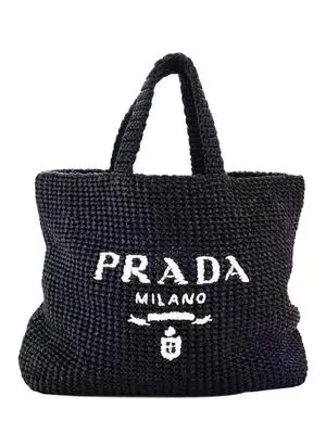 PRADA Prada Logo Raffia Tote Bag