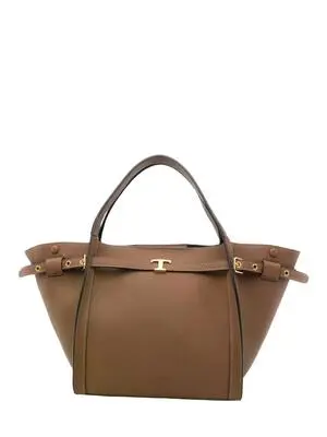 TOD'S Small T Signature Leather Tote Bag - Brown