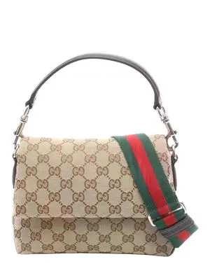 Gucci Gg Supreme Monogram Canvas Handbag With Web Stripe - Neutrals