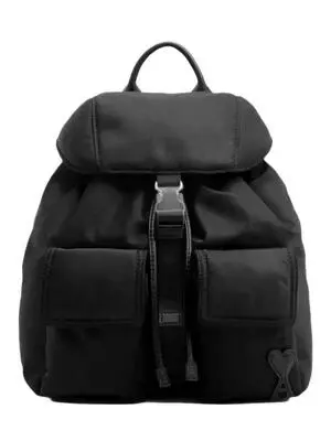 AMI Paris Small Nylon Marcel Flap Backpack - Black