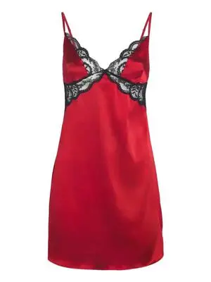 GILDA & PEARL Lace-trimmed Silk Satin Nightdress - Red