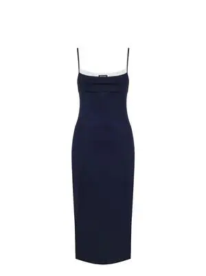 Miu Miu Layered Effect Square Neck Midi Dress - Blue