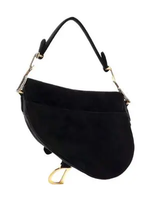 Dior Saddle Handbag Velvet With Crystals Mini Shoulder Bag - Black