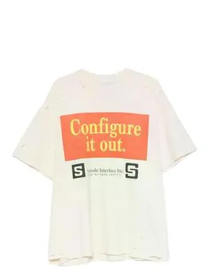SATOSHI NAKAMOTO Distressed Slogan-print T-shirt - Neutrals
