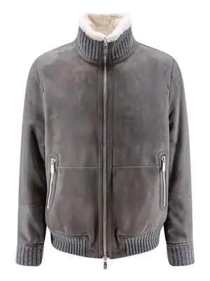 Brunello Cucinelli Shearling Bomber Jacket - Grey