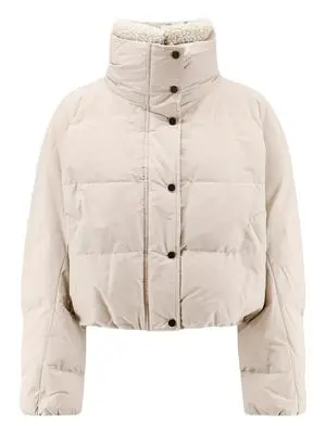 Brunello Cucinelli Down Jacket With Shearling Collar - Beige