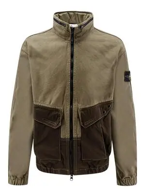 Stone Island Organic Cotton Jacket With Nylon Hood - Green