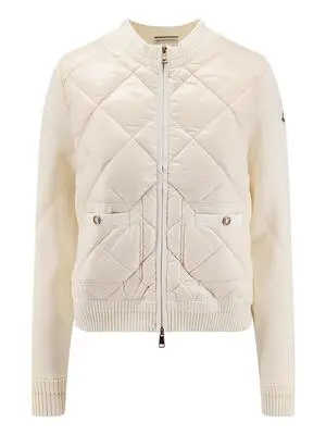 Moncler Wool And Nylon Blend Zip-up Jacket With Quilted Front And Logo Patch - White
