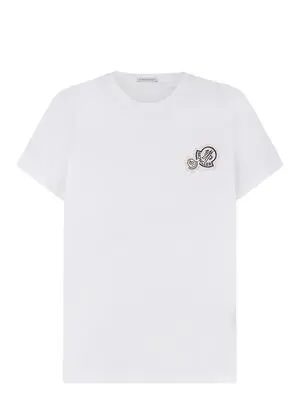 Moncler Cotton Tshirt With Logo Patch - White