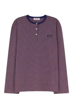 Miu Miu Striped Long Sleeve Cotton T-shirt - Purple