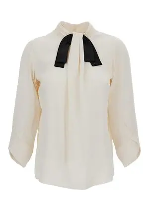 Elisabetta Franchi Viscose Shirt With Contrasting Detail And Embroidered Initials - White