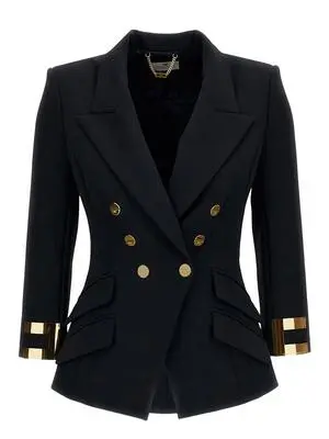 Elisabetta Franchi Double-breasted Blazer With Monogram Gold Metal Details - Black