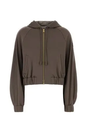 Moncler Cropped Zip-up Sweatshirt With Drawstring Hood - Brown