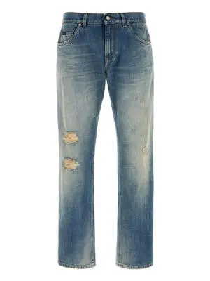 Dolce & Gabbana Stonewashed Denim Jeans With Rips - Blue