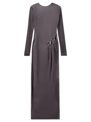 Giorgio Armani Pleated Jersey Maxi Dress With Sequins And V-neck Back - Grey