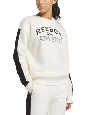 REEBOK Fleece Crewneck Sweatshirt With Striped Sleeves - Chalk