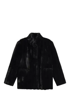 NOTHING WRITTEN Faux Fur Jacket With Striped Texture - Black
