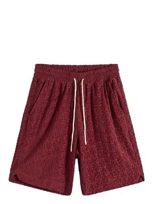 Drole De Monsieur Monogram Textured Shorts With Elasticated Waist - Wine