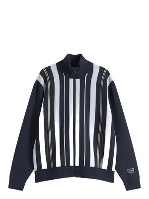 Drole De Monsieur Striped Zipped Knit Jacket - Navy
