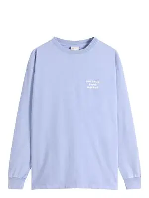 Drole De Monsieur Washed Long Sleeve Slogan T-shirt - Blue