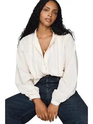 Anthropologie Lace Bib Buttondown Blouse - Ivory