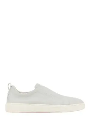 Santoni Chalk Leather Victory Slip-ons - Gray